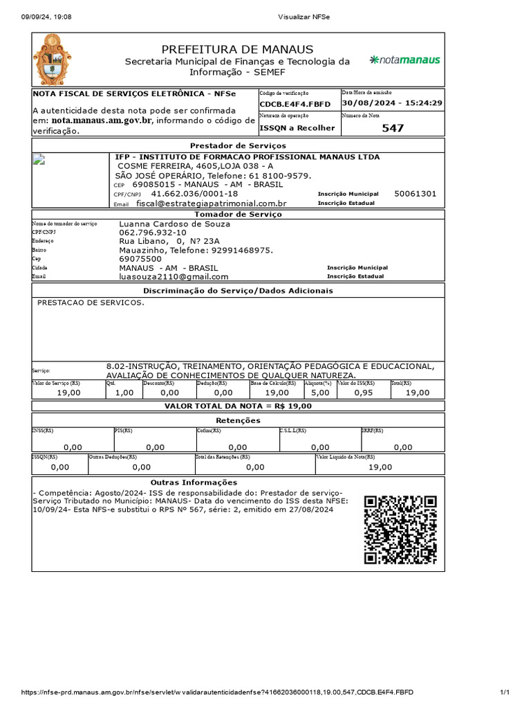 Visualizar NFSe | PDF | Brasil