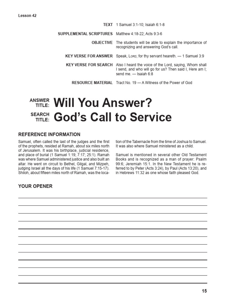 Answering God's Call to Service | PDF | Samuel | Religious Belief And ...