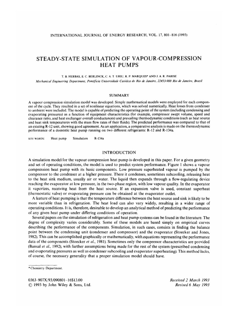 Steady State Simulation of Vapour Compression Heat Pumps - Herbbas ...