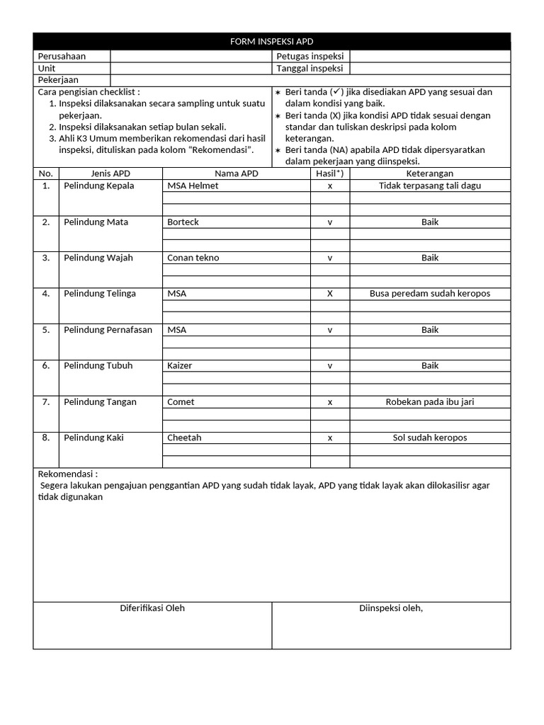 Form Inspeksi APD | PDF