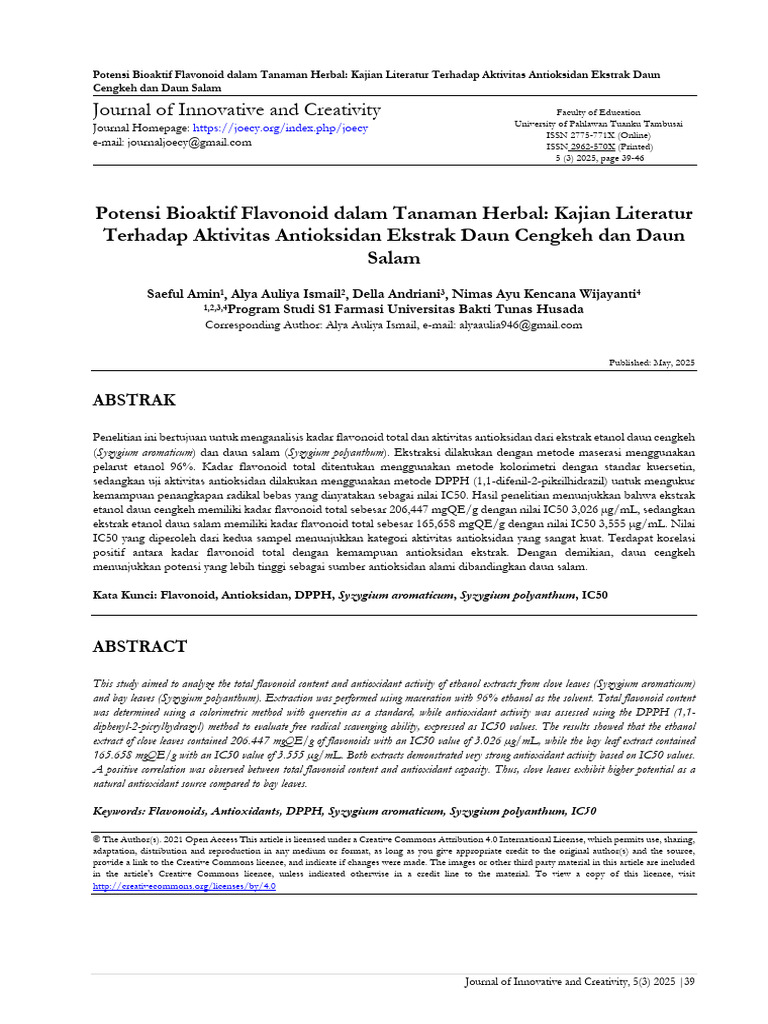 Flavonoid Daun Cengkeh dan Salam sebagai Antioksidan | PDF
