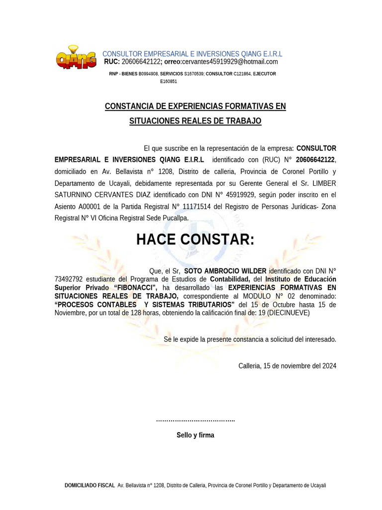 Constancia de Experiencias Formativas en - Docx (Soto) | PDF