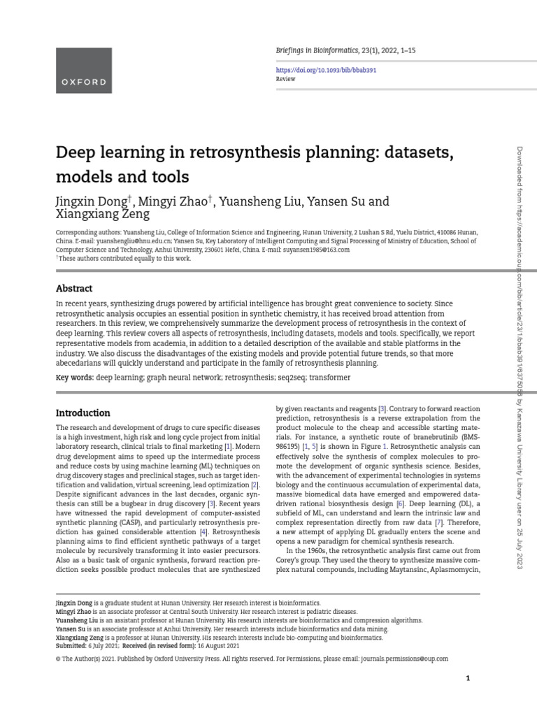 Dong Et Al. - 2022 - Deep Learning in Retrosynthesis Planning Datasets | PDF | Chemical ...