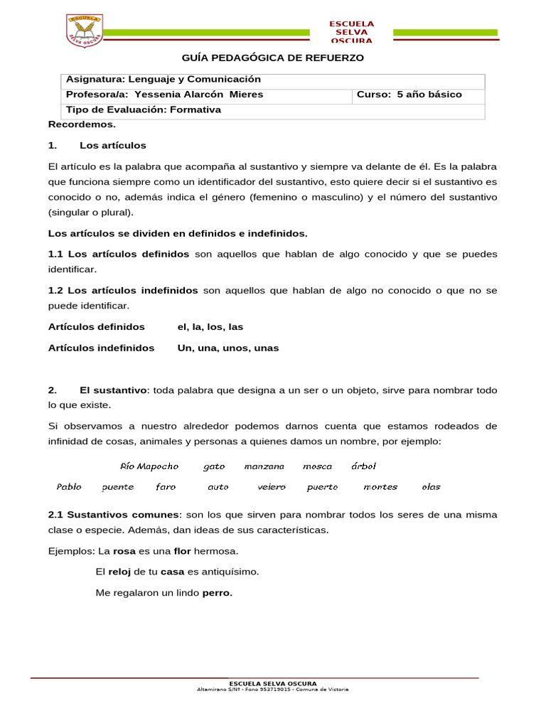 Ejercicios de Artículos y Sustantivos | PDF | Sustantivo | Adjetivo