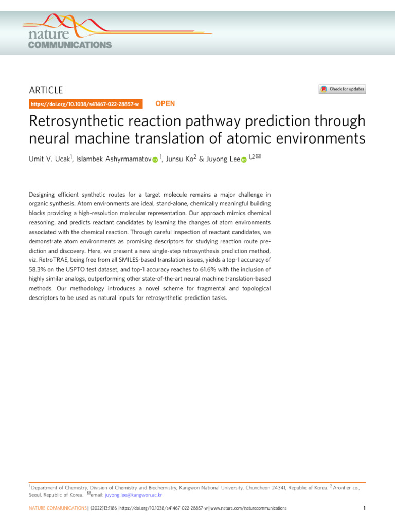 Ucak Et Al. - 2022 - Retrosynthetic Reaction Pathway Prediction Through | PDF | Chemical ...