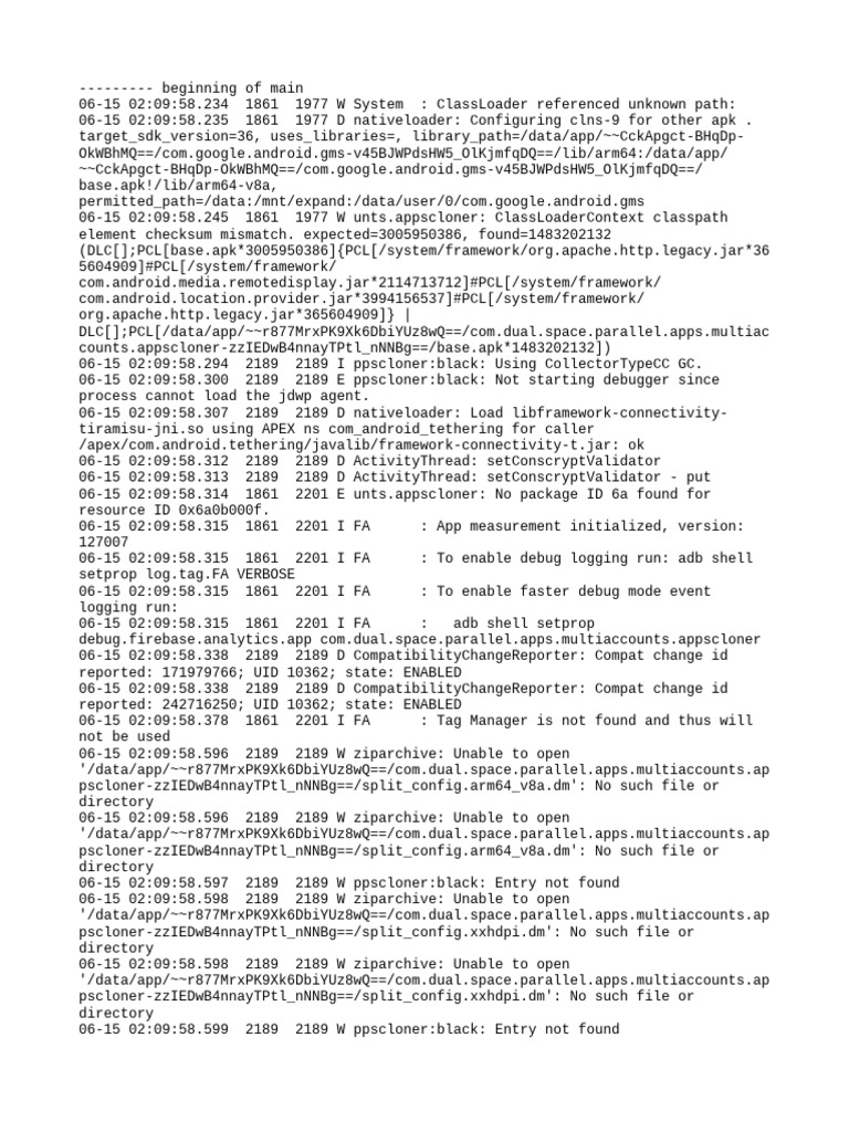 Com - Dual.space - Parallel.apps - Multiaccounts.appscloner Logcat | PDF | System Software ...