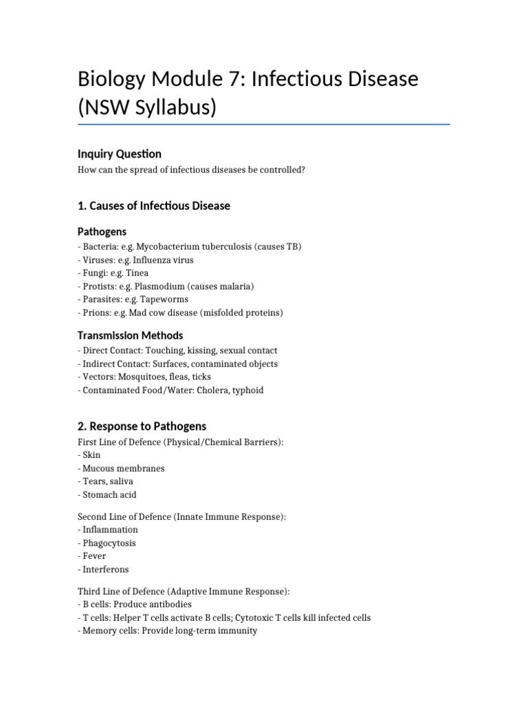 Biology Module 7 Infectious Disease | PDF | Immune System | Pathogen