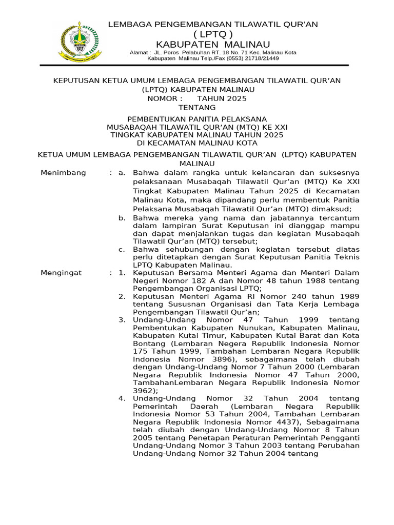 Draf SK MTQ Ke 21 Tahun 2025 | PDF