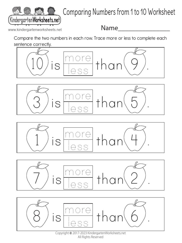 Comparing Numbers 1 10 Worksheet | PDF