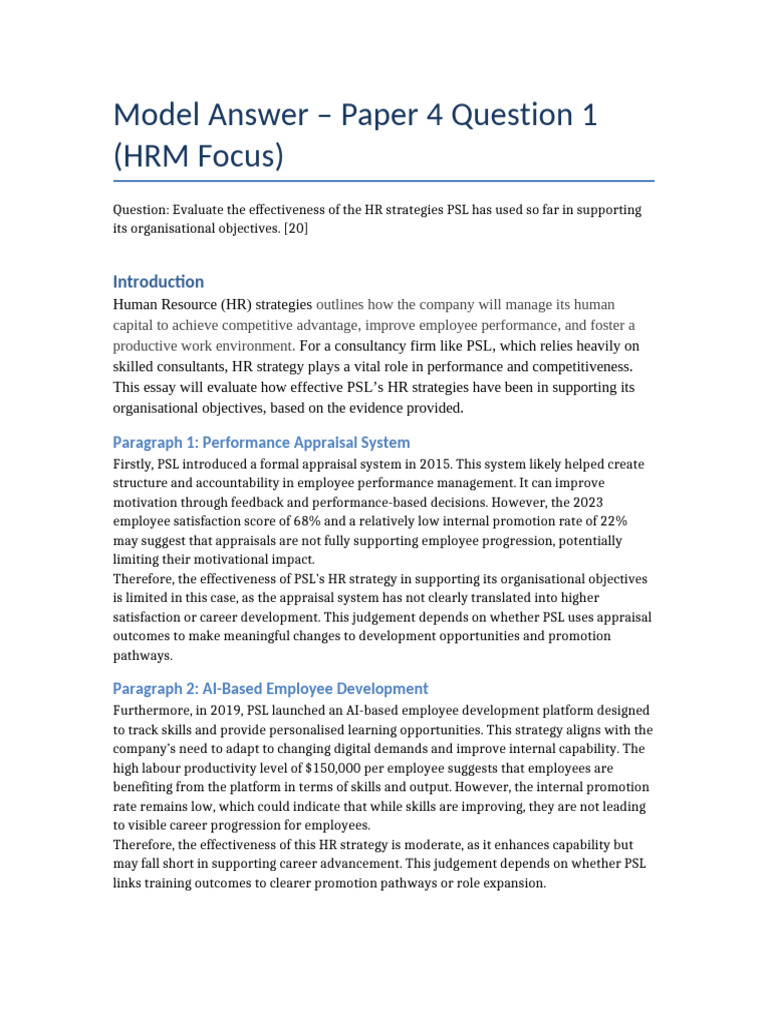Model Answer Paper4 Q1 HRM With Mini Conclusions | PDF | Performance Appraisal | Employee Retention
