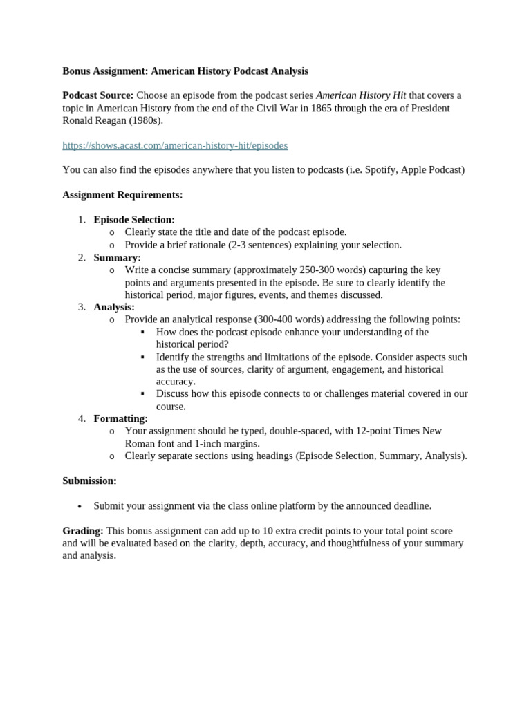 American History Podcast Analysis Guide | PDF