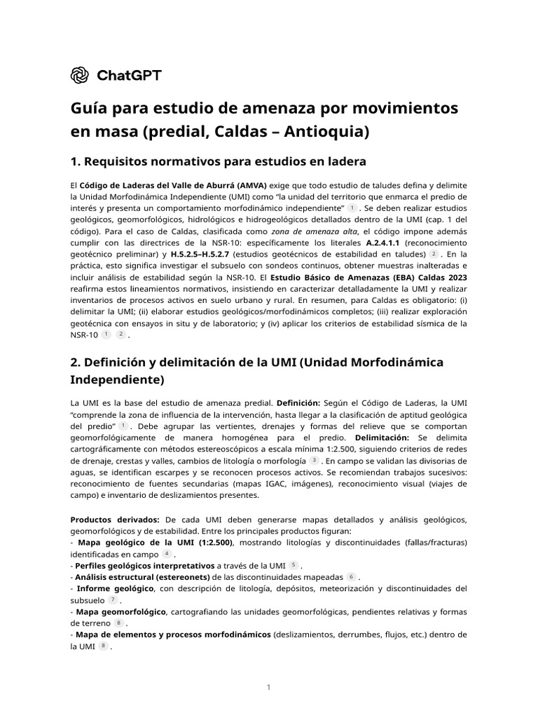 Guía para Estudio de Amenaza Por Movimientos en Masa (Predial, Caldas - Antioquia) | PDF ...