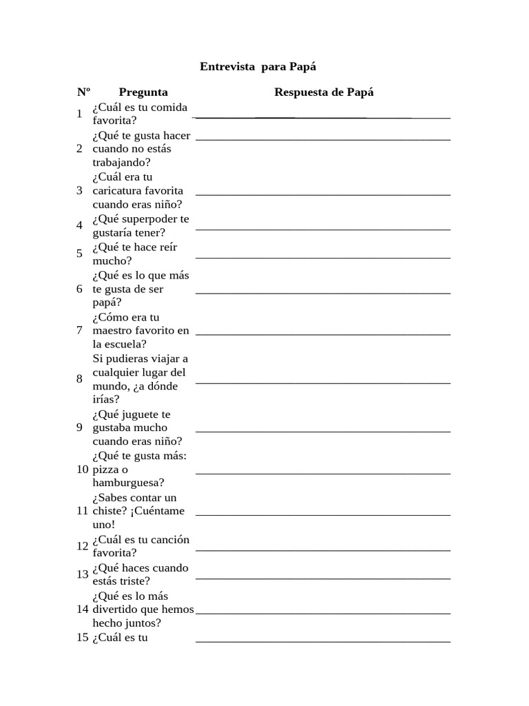 Entrevista Para Papá Pdf