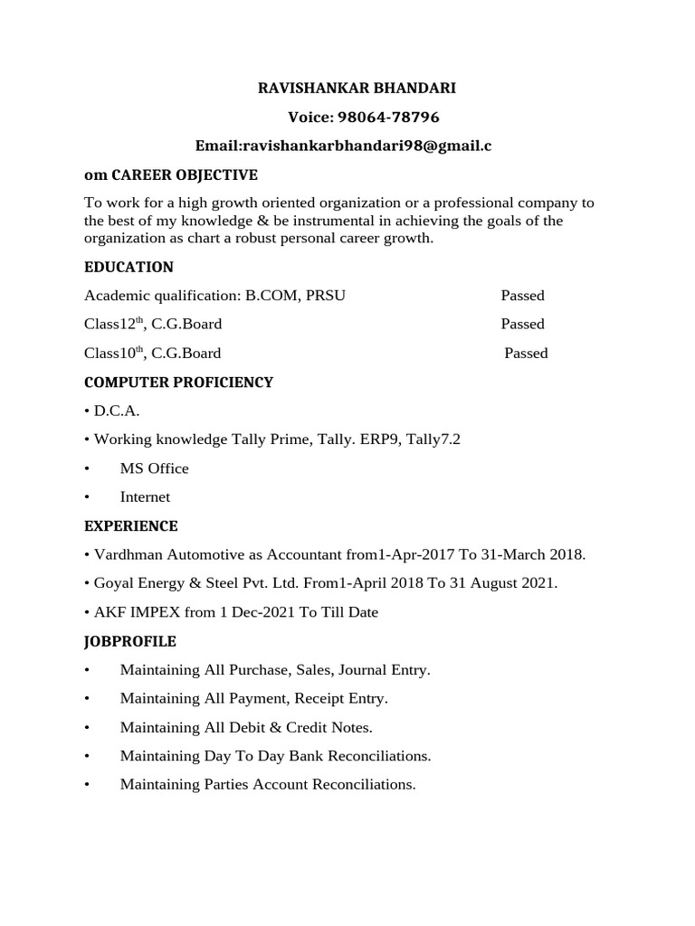 Ravishankar Bhandari, REsume | PDF