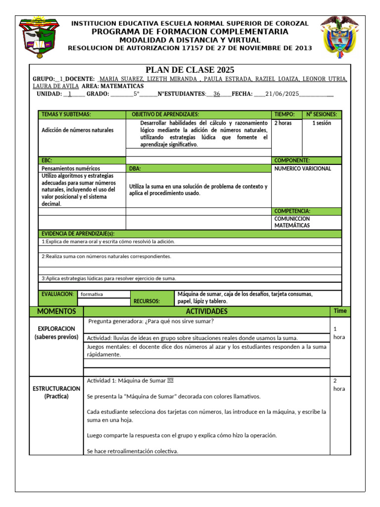 Plan de Clases de Matematicas | PDF | Cognición | Aprendizaje