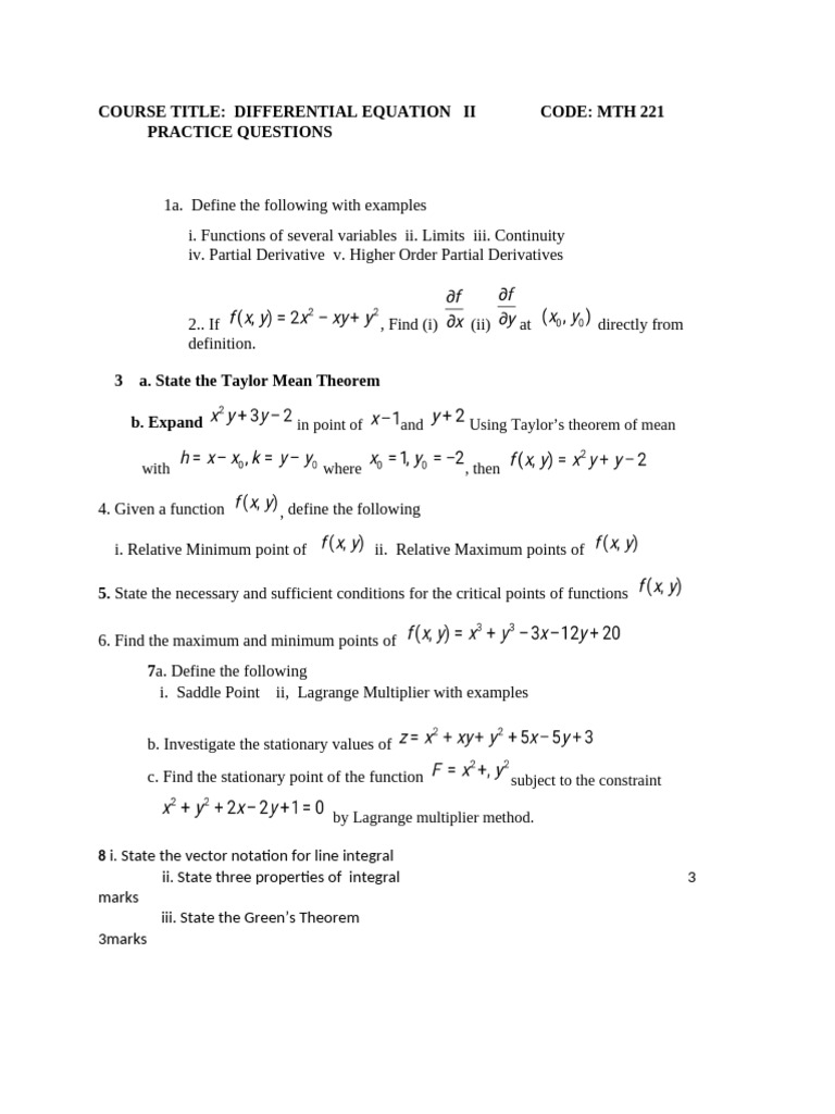 MTH 221 Practice Questions | PDF