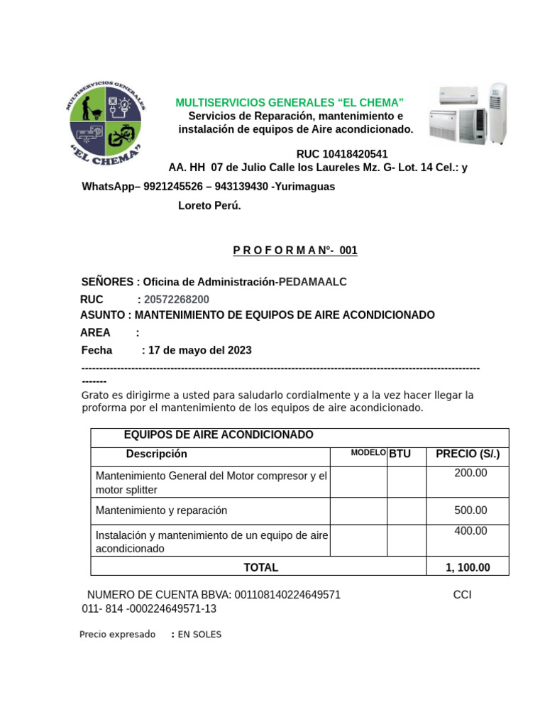 PROFORMA Modelo 1 | PDF