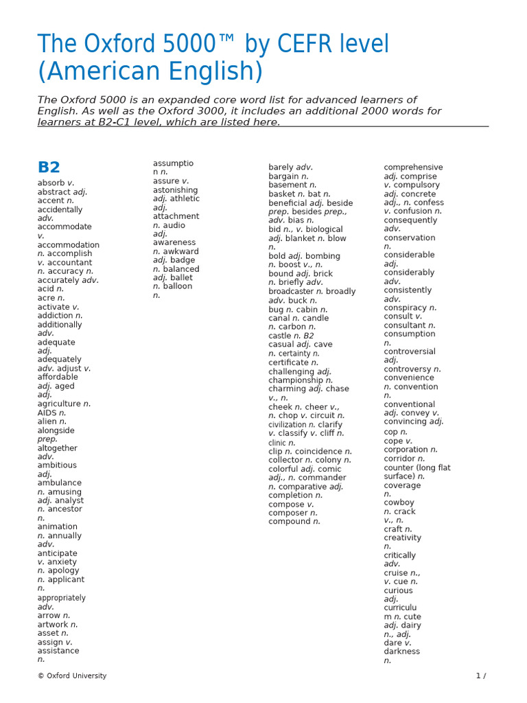 Oxford 5000™ Word List by CEFR Level | PDF