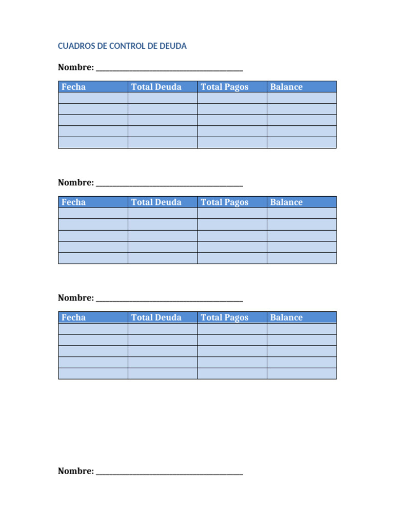 Cuadros Control Deuda | PDF