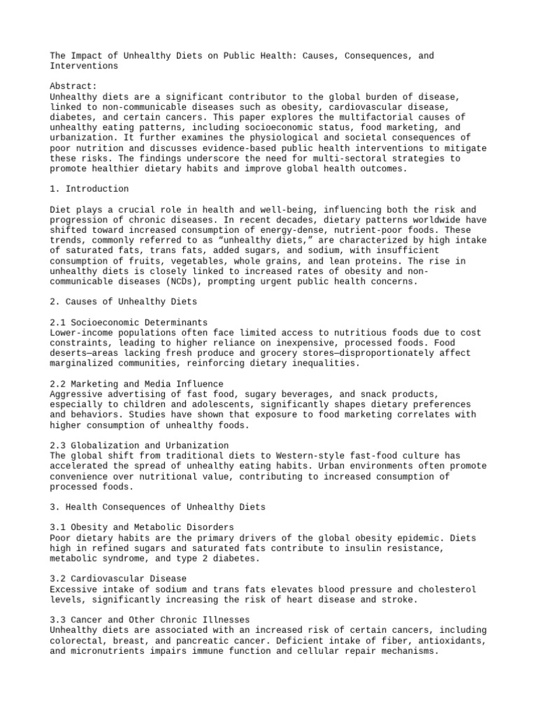 The Impact of Unhealthy Diets On Public Health Causes, Consequences ...