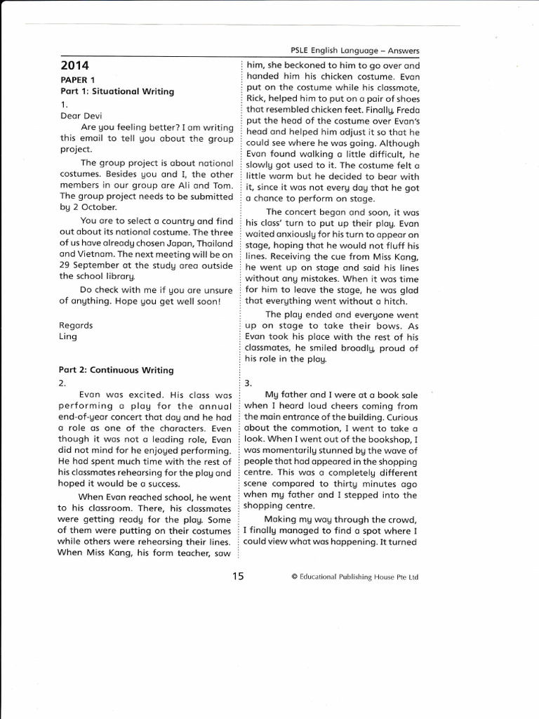 PSLE 2014 English Paper 2 Answers | PDF