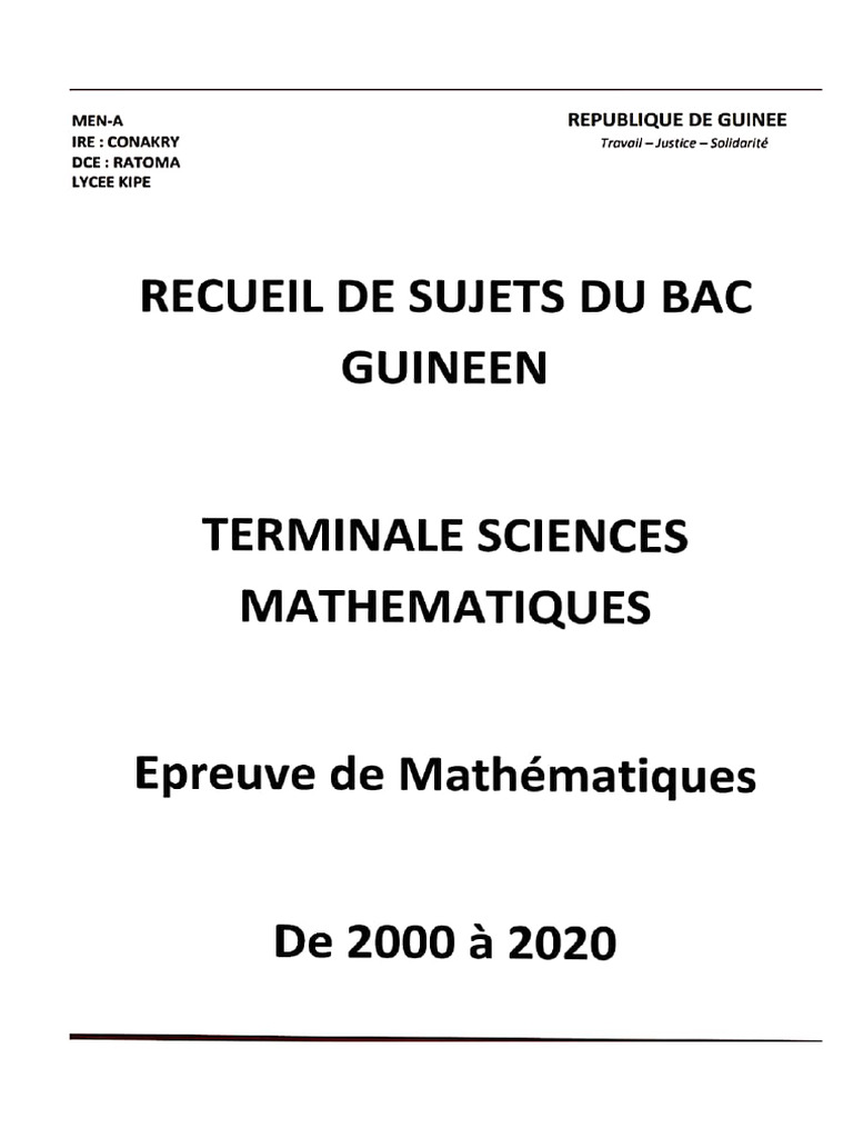 Sujets Bac Guinée (TSM) | PDF