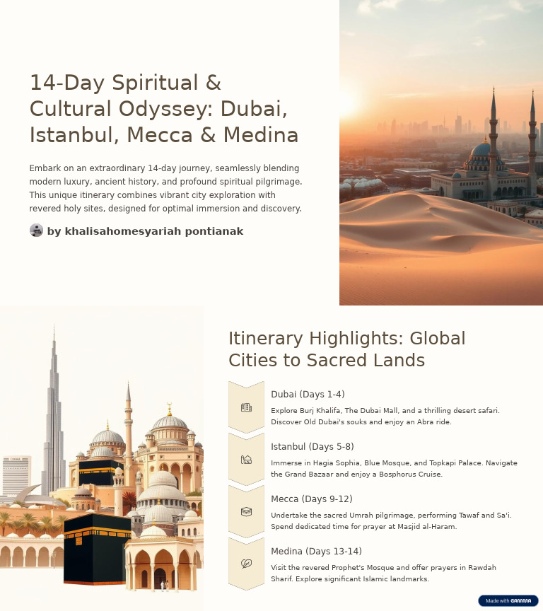 14 Day Spiritual and Cultural Odyssey Dubai Istanbul Mecca and Medina | PDF
