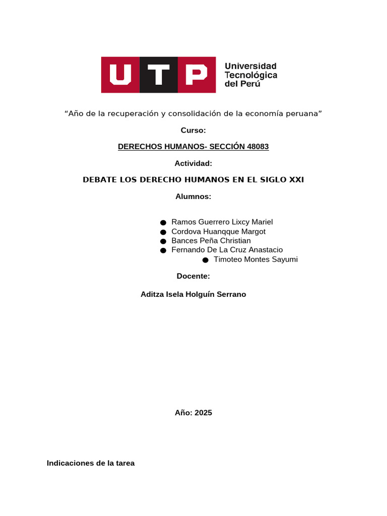 SEMANA 06 - Grupo 10 - DEBATE LOS DERECHO HUMANOS EN EL SIGLO XXI | PDF | Esclavitud | Perú