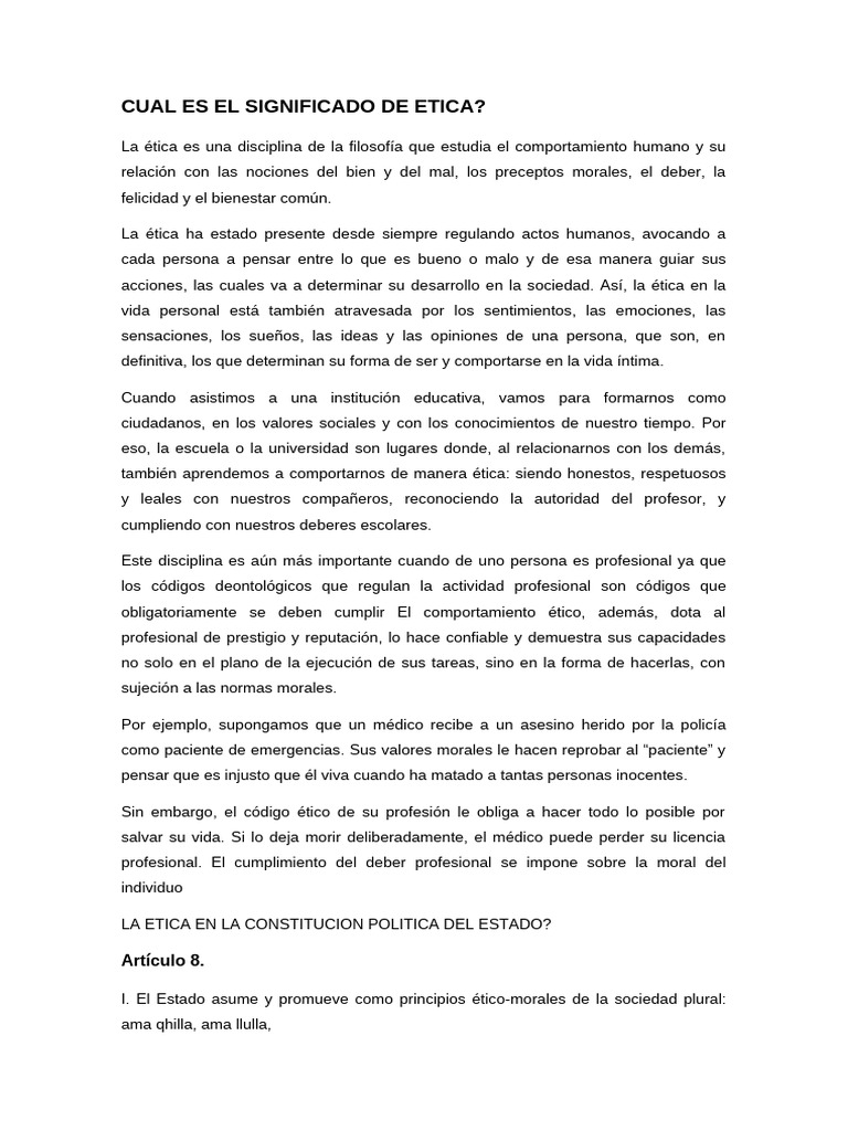 Significado y importancia de la ética | PDF | Moralidad | Bolivia