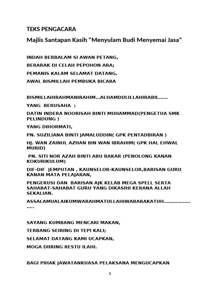 Teks Pengacara Majlis Hi Tea Majlis Cicipan 2025 | PDF