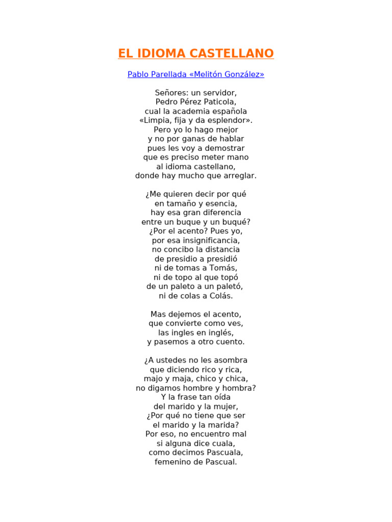Reflexiones sobre el idioma castellano | PDF