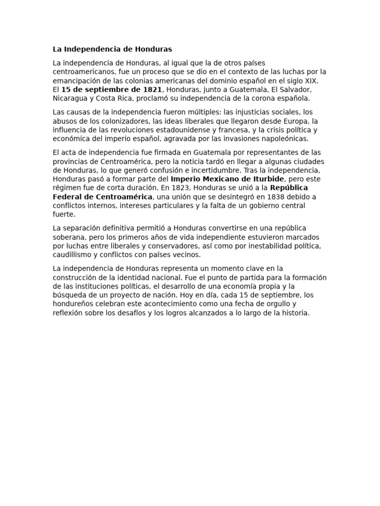 Resumen de la Independencia de Honduras | PDF