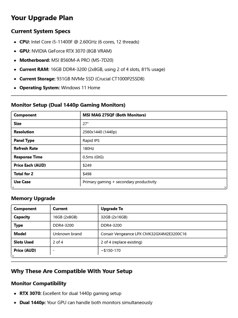 PC Upgrade Compatibility Summary | PDF
