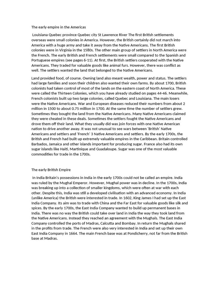 The Early Empire in The Americas | PDF | British Empire | East India Company