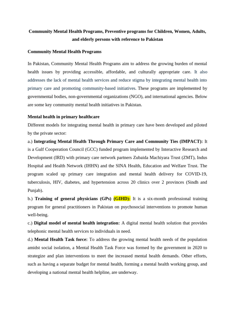 Community Mental Health Programs | PDF | Mental Health | Primary Care