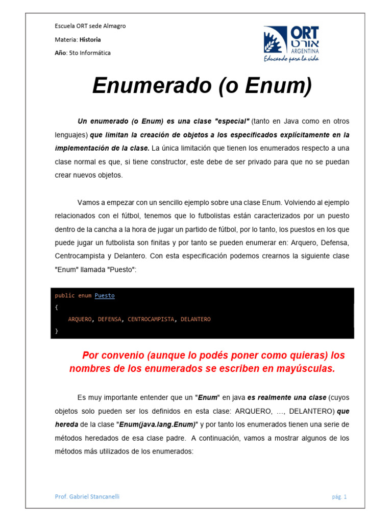 Enum | PDF | Constructor (Programación Orientada a Objetos) | Programación
