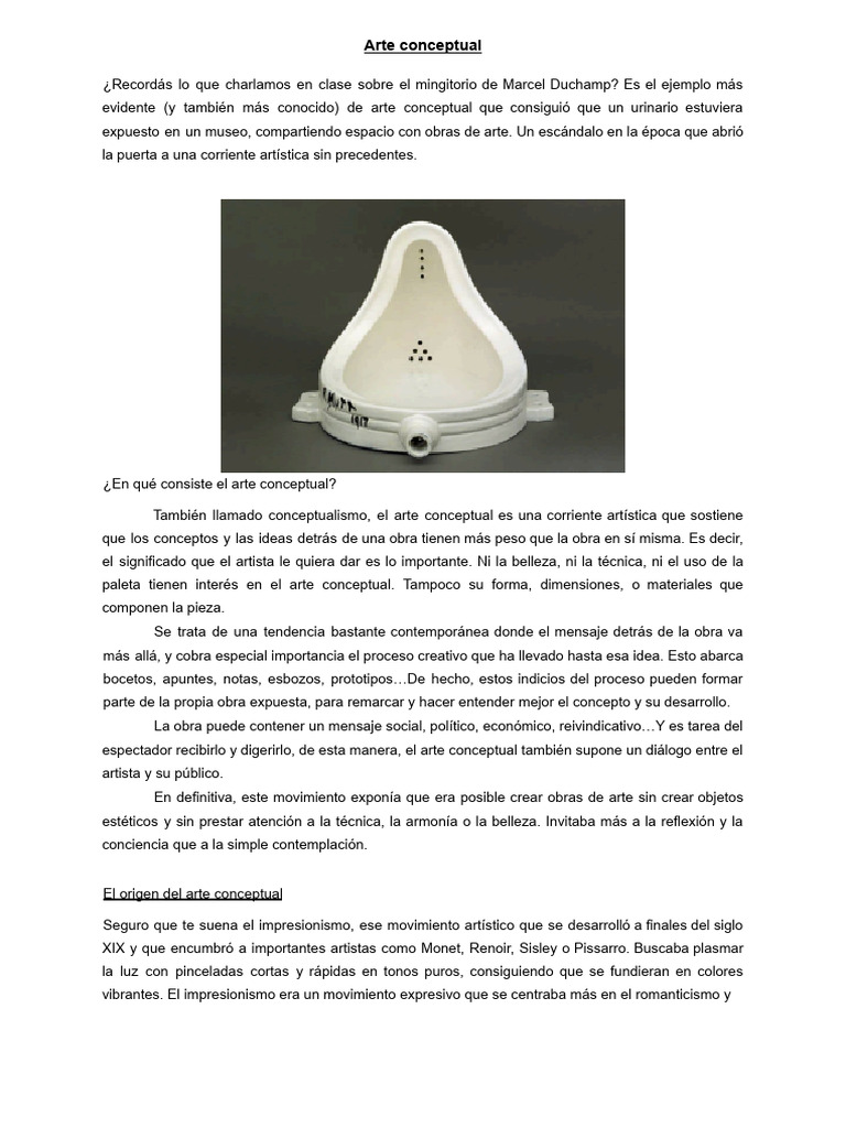 Arte conceptual y el ready-made de Duchamp | PDF | Arte de performance ...