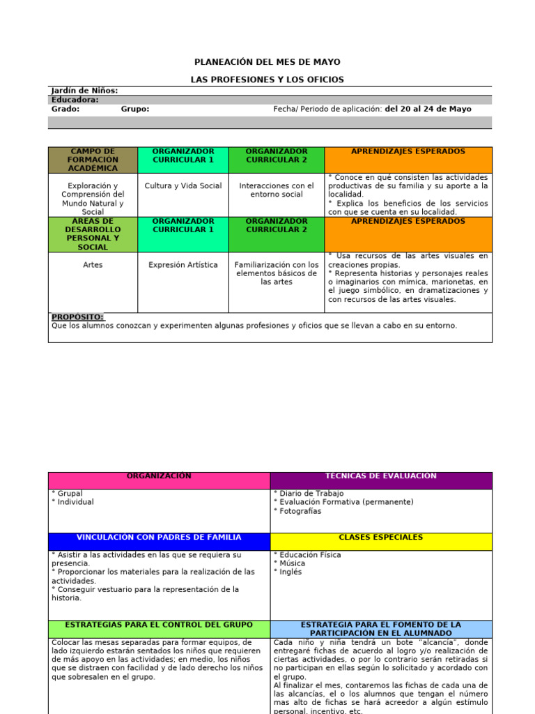 03 Planeación Las Profesiones Y Los Oficios Pdf Panes Educación