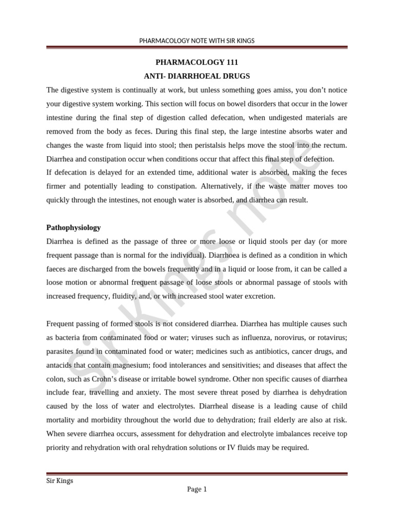Anti-Diarrheal Drugs Overview | PDF | Diarrhea | Diseases And Disorders