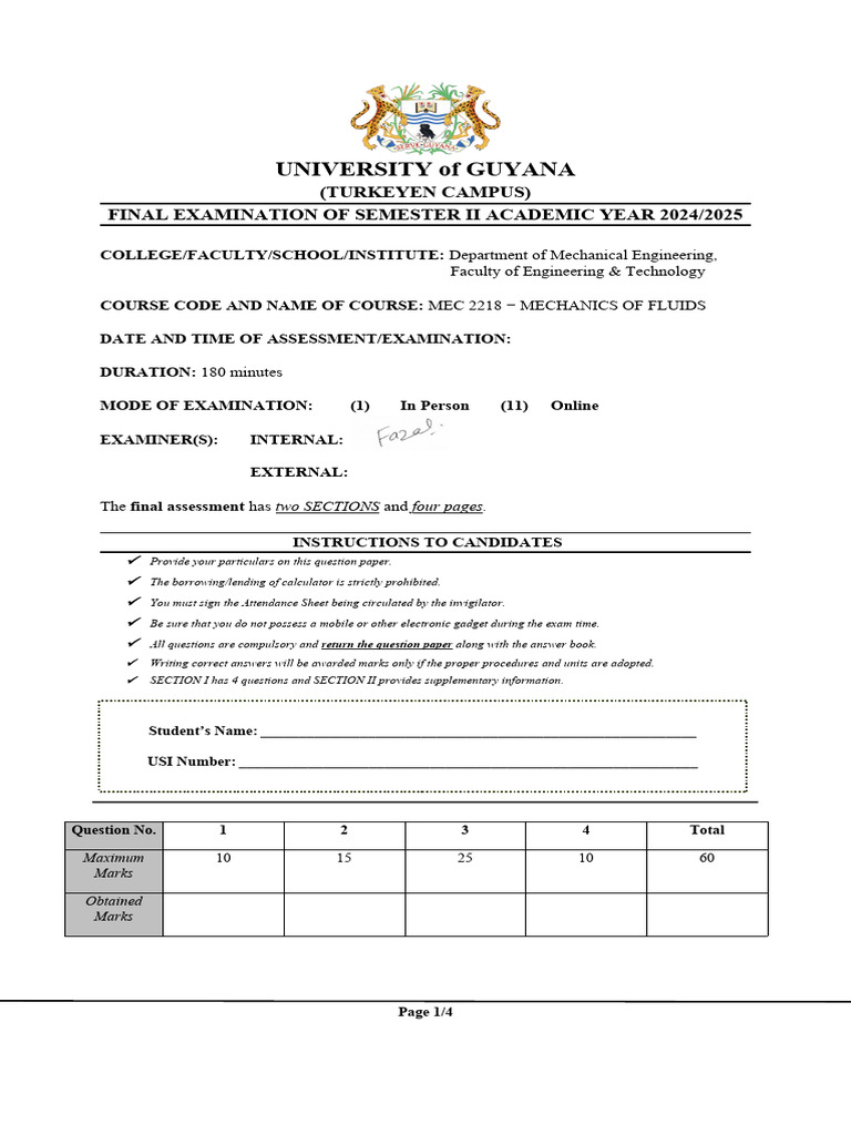 Final Examination Format 2218 | PDF | Pressure | Pressure Measurement