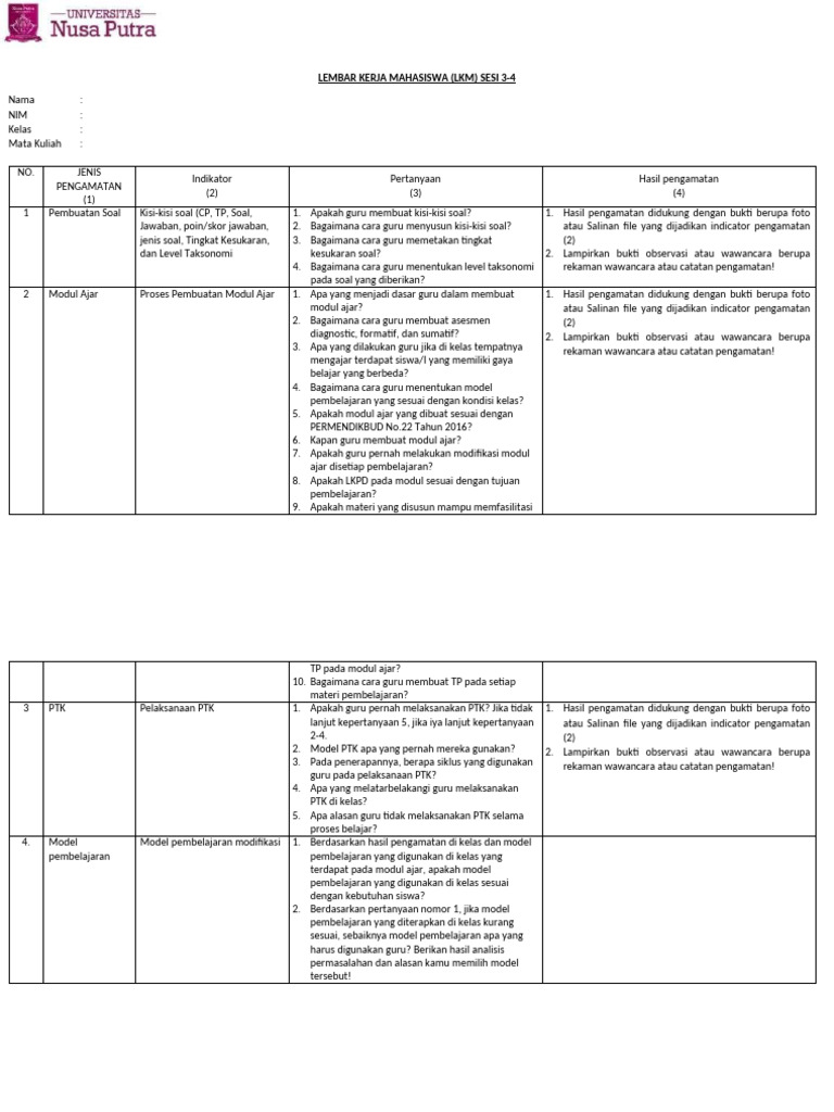 Lembar Kerja Mahasiswa PTK | PDF