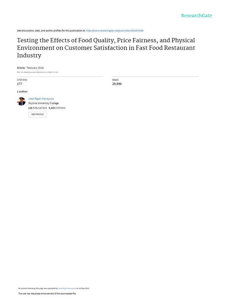 Customer Satisfaction in Fast Food Industry | PDF | Customer ...