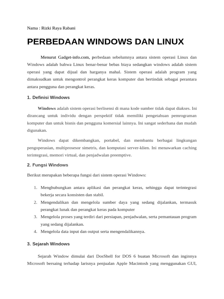 Perbedaan Linux Dan Windows | PDF