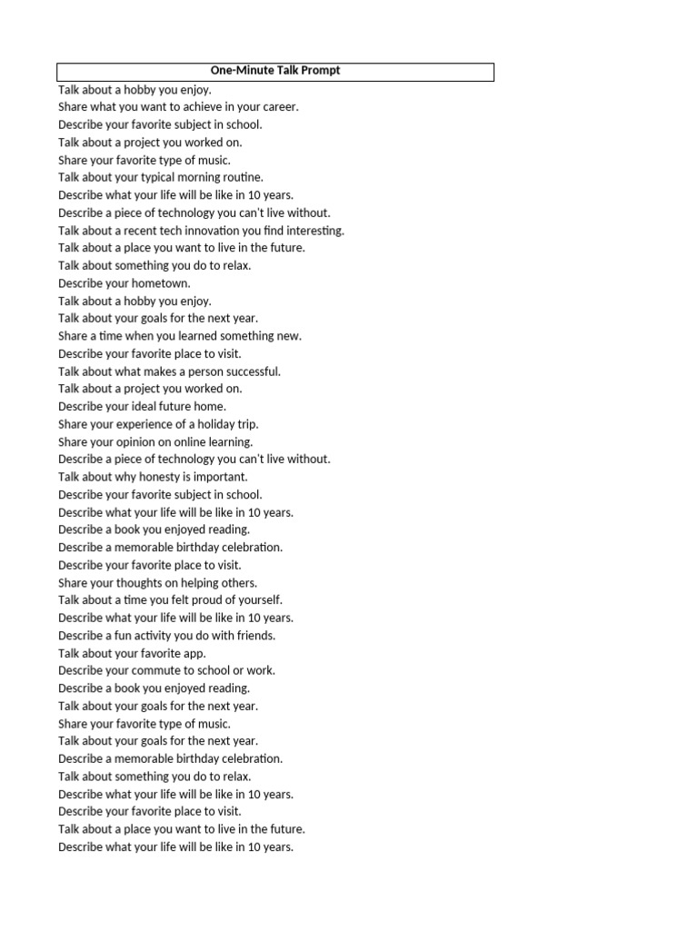 1000 One Minute Talk Prompts | PDF | Learning