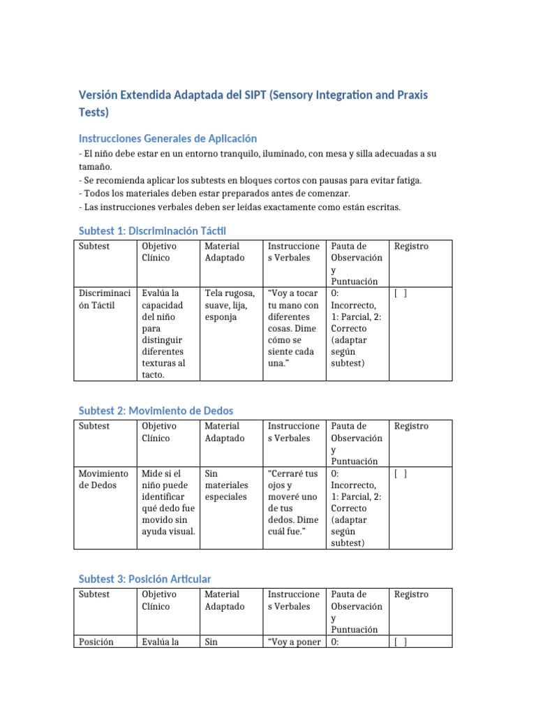 Adaptación del SIPT para Evaluación Clínica | PDF