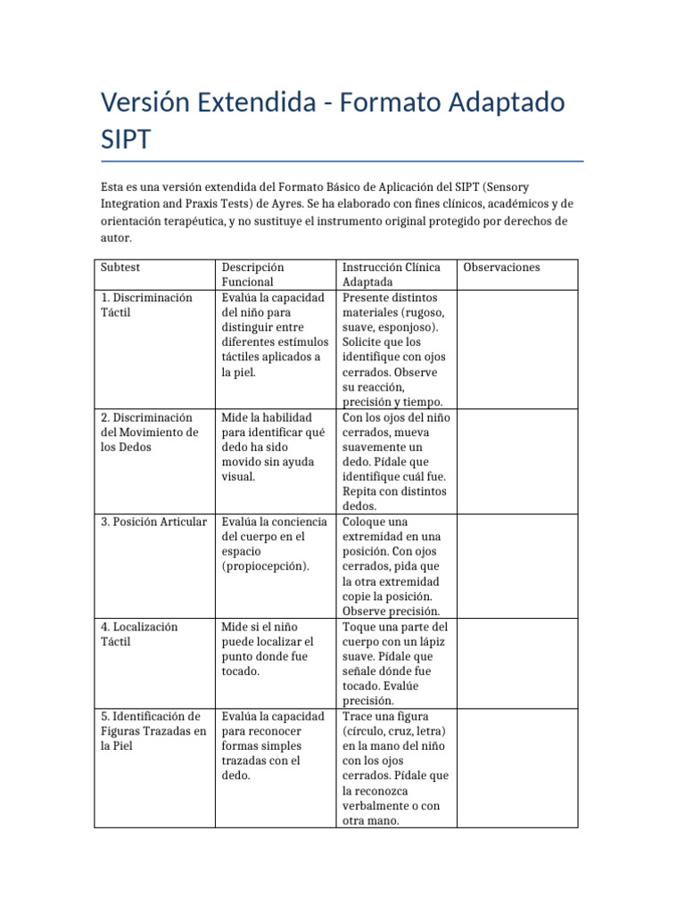 Version Extendida SIPT Adaptado | PDF