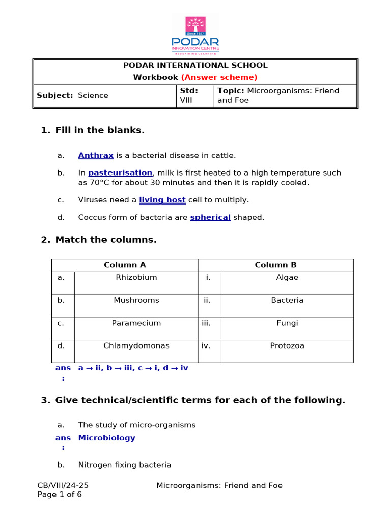539838.as WB CB VIII Sci Microorganisms-Friends and Foe | PDF | Bacteria | Microorganism