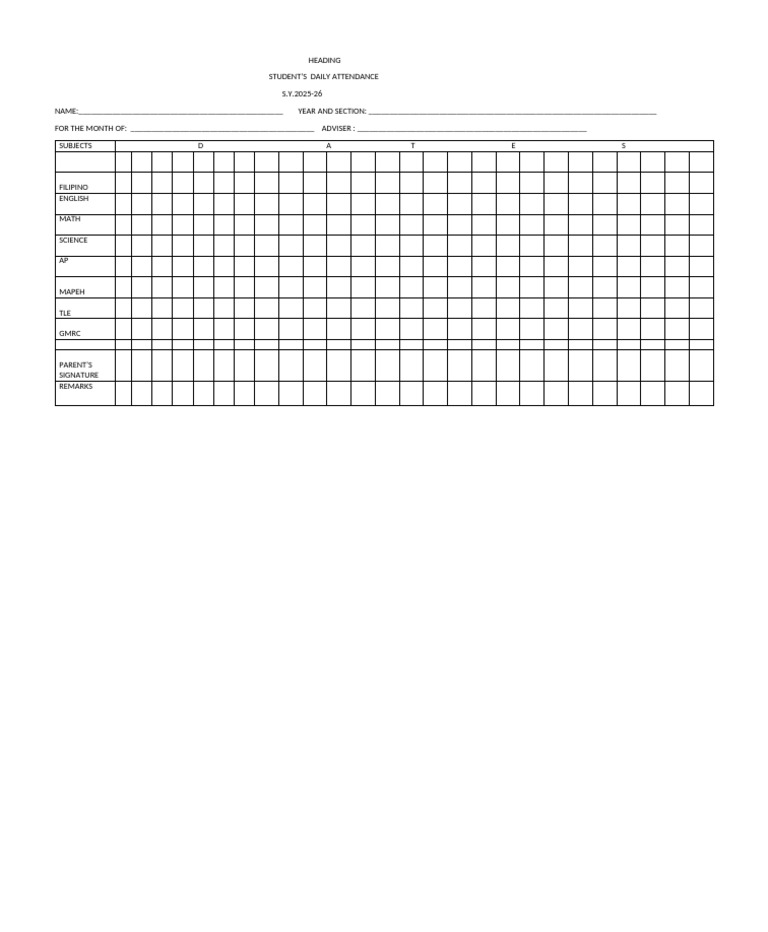 Studemts Daily Attendance Record | PDF