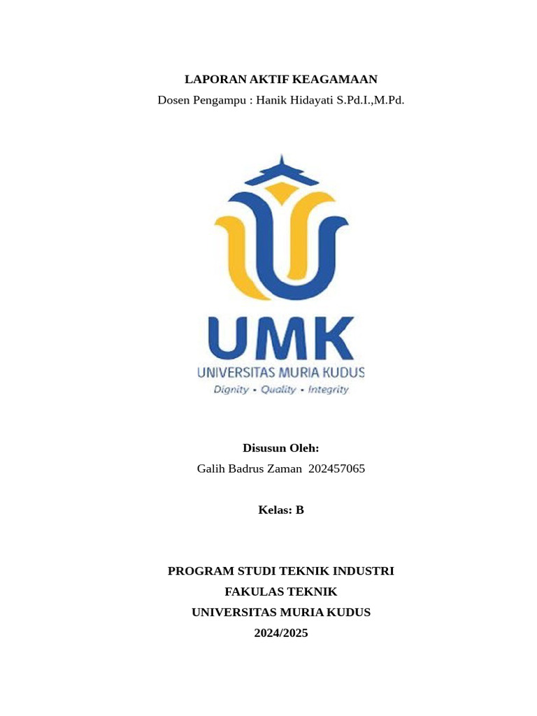 Laporan Aktif Keagamaan_galih Badrus Zaman_b | PDF