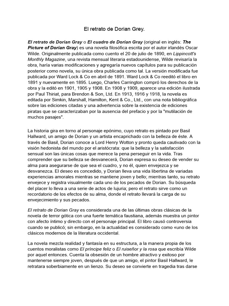 El Retrato de Dorian Grey | PDF | La imagen de Dorian Gray